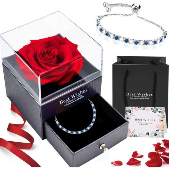 J. Fée Rose Eternelle avec Boîte à Bijoux, Fleur Eternelle Rouge avec ...
