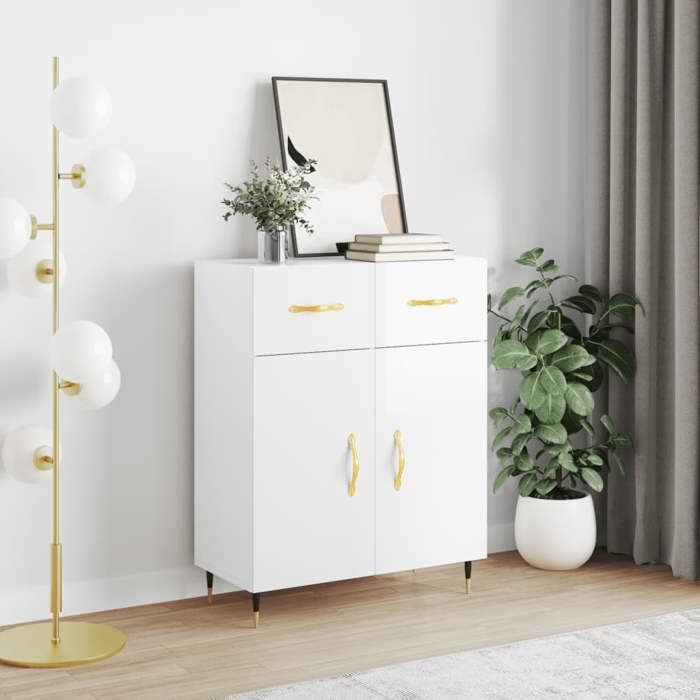 Buffet-Meuble de rangement Blanc brillant 69,5x34x90 cm Bois d ...