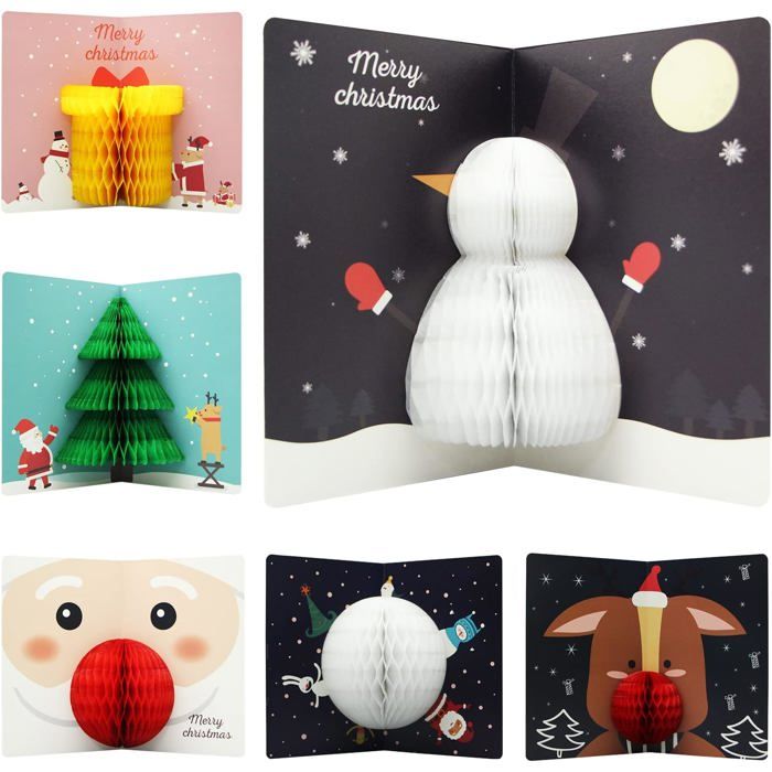 Cartes Noël - Lot cartes Noël 3D - Enveloppe et autocollant fermeture ...