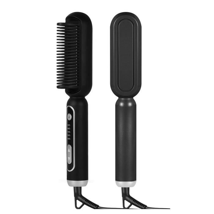 Noir Pro Cheveux Lisseur Brosse Ion Négatif Cheveux Lissant Brosse 2 En 1 Chauffage Chaud Peigne ...