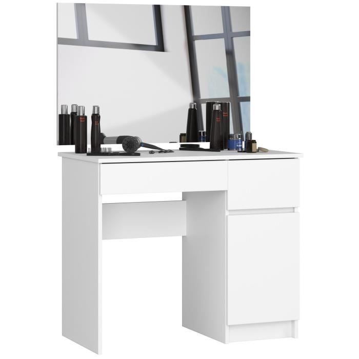 Table de coiffeuse AKORD droite avec miroir 900x600 Blanche 90 cm 1 ...