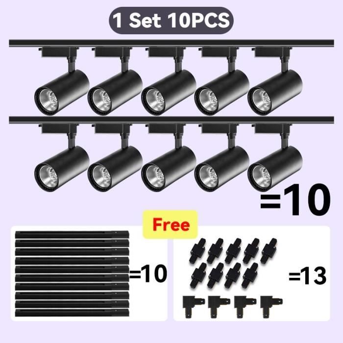 (10 lights set black|12W Cold white)Spot Lumineux LED sur Rail pour ...