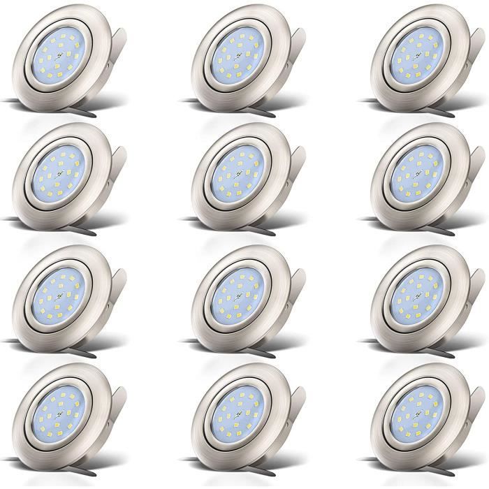 B.K.Licht lot de 12 spots LED encastrables ultra-plats, orientables, modules LED 5W intégrés ...