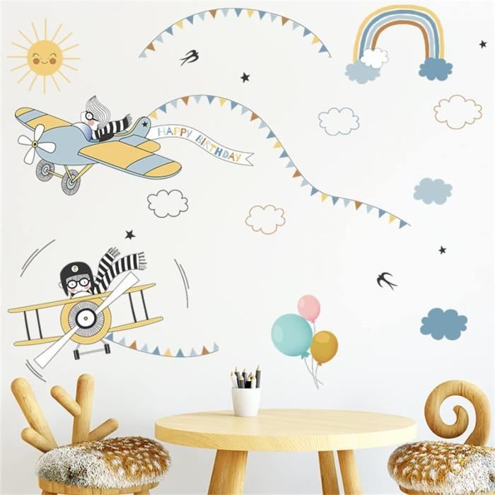 Dessin Animé Avion Streamer Arc-En-Ciel Nuage Stickers Muraux,Chambre D ... Dessin Animé Avion Streamer Arc-En-Ciel Nuage Stickers Muraux,Chambre D ...