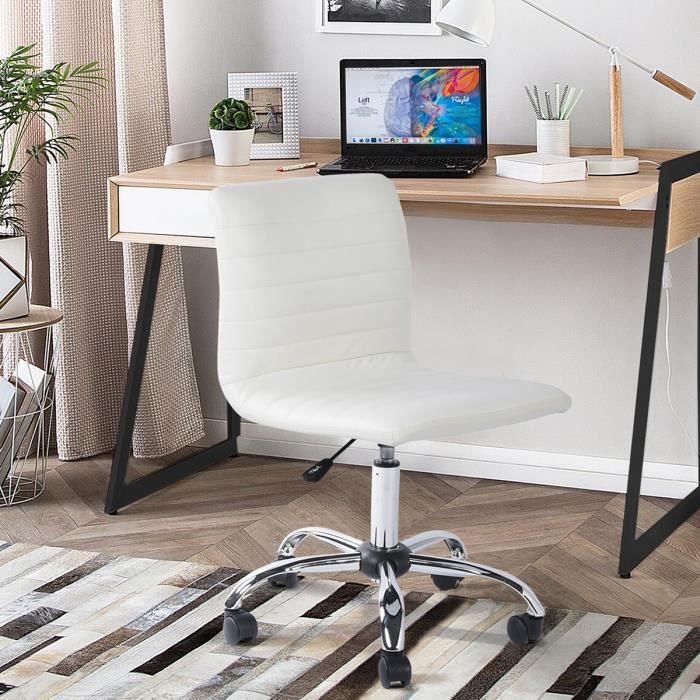 FURNITURER Chaise de bureau Fauteuil Roulant Réglable Simili PU blanc ...