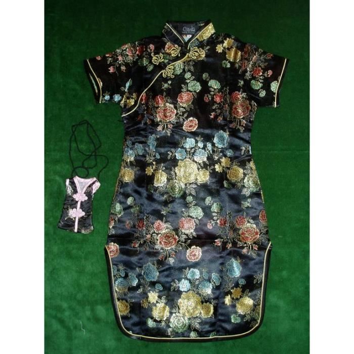 Fleur Qi Pao / chinese robe Noir - Cdiscount Prêt-à-Porter