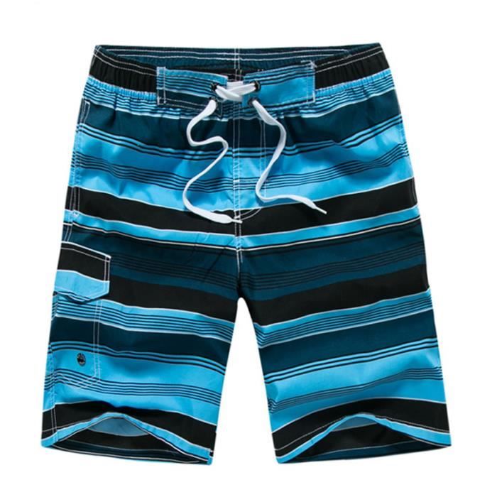 Short de plage ceinturé Bermuda à rayures - Homme - Bleu Bleu ...