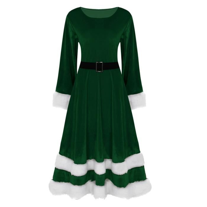 Inlzdz Déguisement Mère Noël / Lutin Femme Robe Noël en Velours Costume ...
