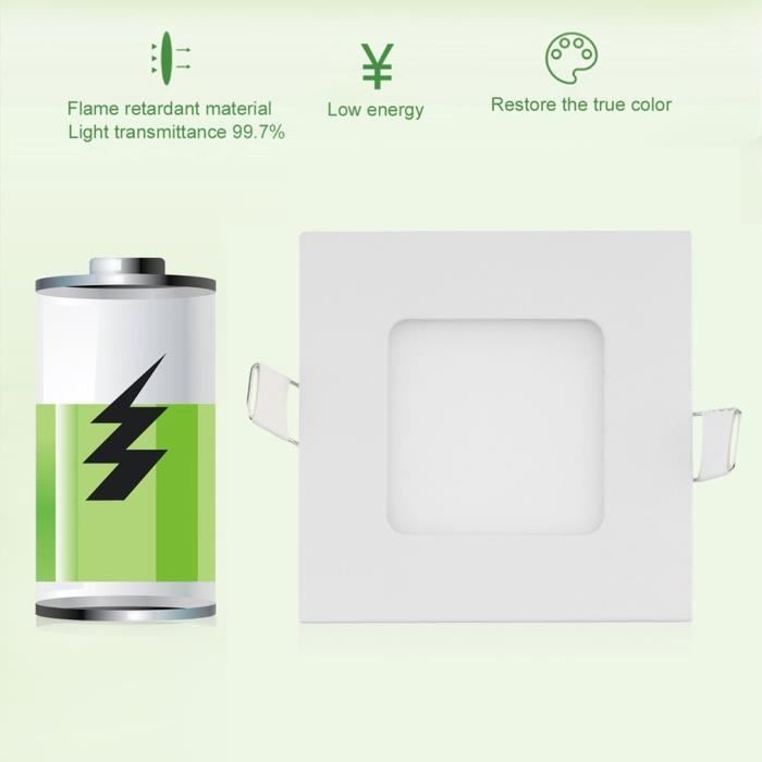 Spot encastrable downlight plafonnier LED 3W extra plat carré 88mm blanc froid - lot de 10 ...