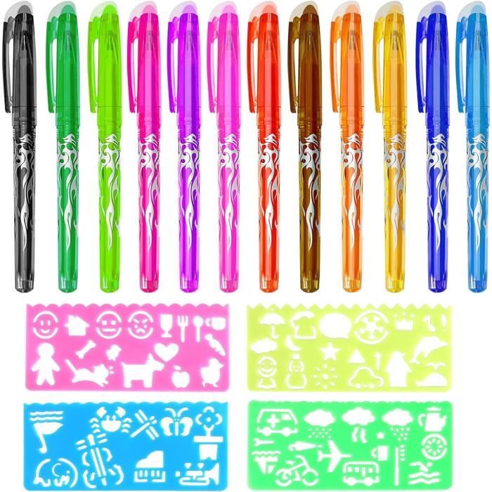 Lot De 12 Stylos à Bille Effaçables à Encre Gel Multicolore Avec 4