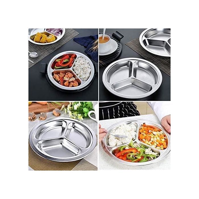 Assiettes Divisée en Acier Inoxydable avec 3 Compartiments pour Enfants ...