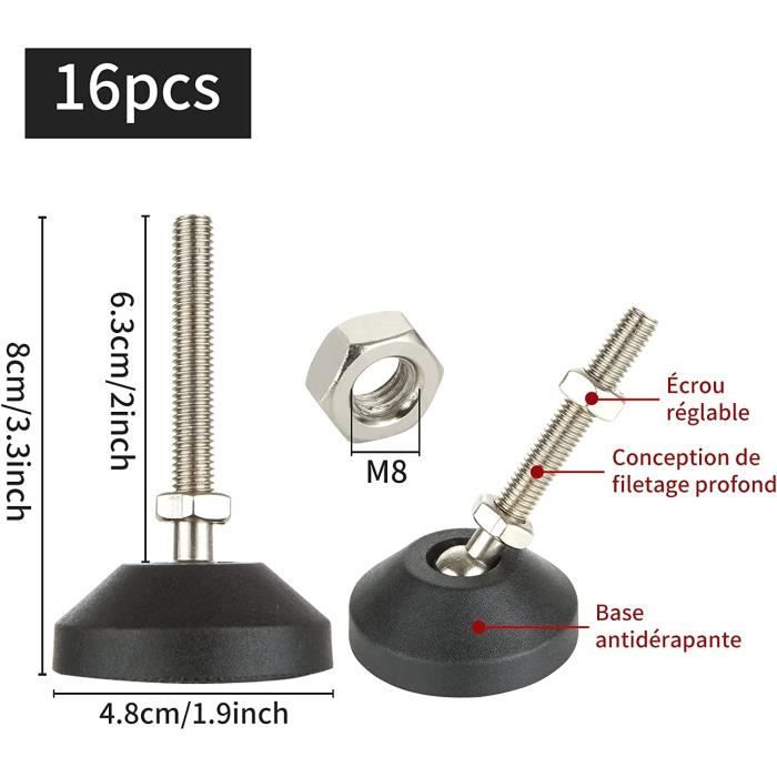 16pcs Pieds de Réglage M8 x 50 mm, Pieds de Meubles Reglable en Nylon ...