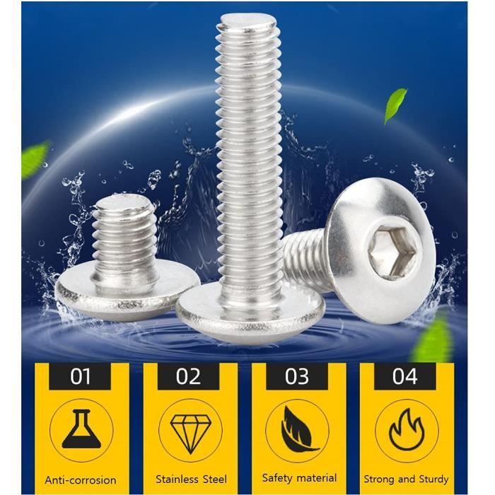 M4 Vis Boulon À Douille Hexagonale Vis À Tête De Bouton Boulons À Six ...