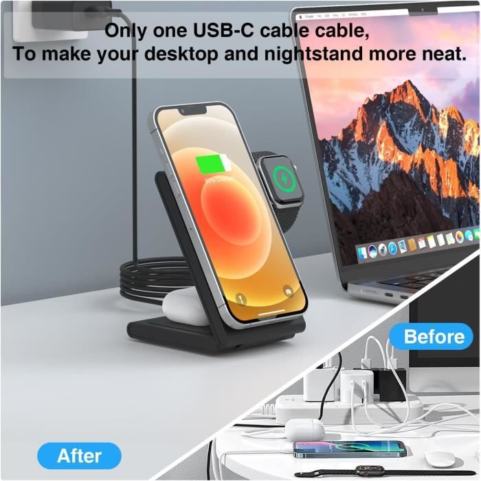 Station De Charge Magnétique Pliable 3 En 1 Pour Iphone Chargeur Iphone ...