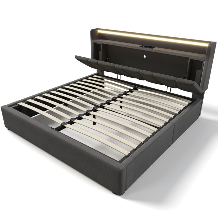 HOMVRA Lit Adulte 140x200 cm, Lit Double avec Coffre, USB et LED ...