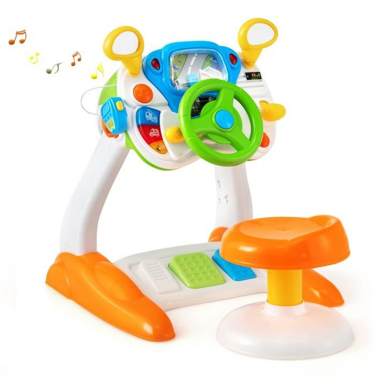 DREAMADE Jouet Volant de Simulation avec Tabouret Enfant, Jeu de Conduite, 3 Boutons Sonores, 2 ...