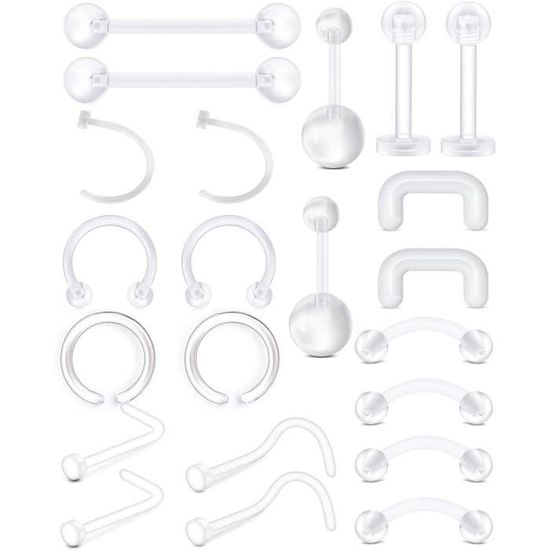 Piercing Nez Studs 14G-16G-18G-20G-22G Clair Retenue Avec Coloré Cz Acrylique Bioflex Clair ...