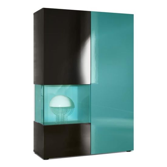 Vitrine Morena, Corps en Noir mat- insert en Turquoise haute brillance ...