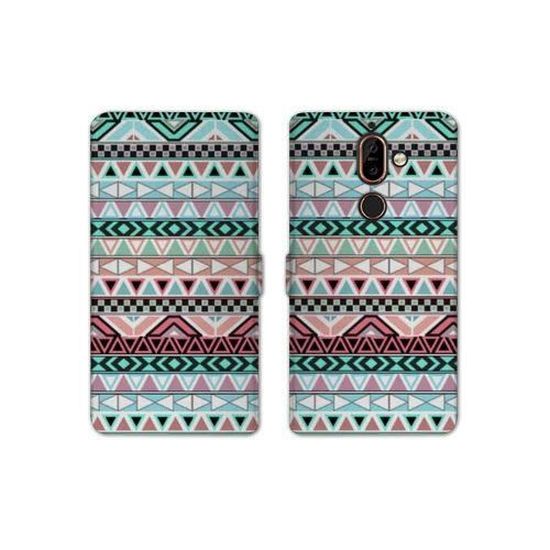 Housse portefeuille - COKITEC - Nokia 7 Plus - Cuir - Motifs Aztec ...