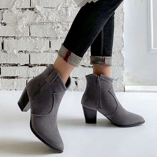 Bottes Femmes bout pointu carré cheville nue bottillons confortables ...