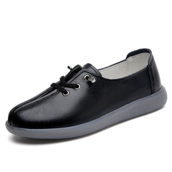 Chaussures Femme Derbies femme mode à lacets cuir souple Noir ...