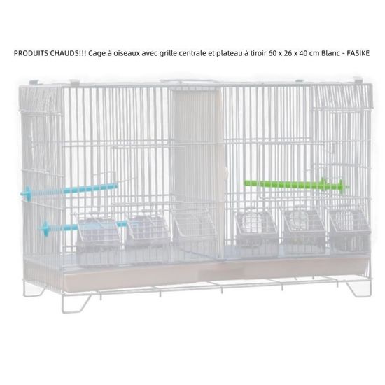 Cage à oiseaux avec grille centrale et plateau à tiroir 60 x 26 x 40 cm ...