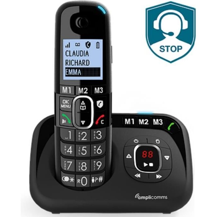 Téléphone sans fil senior avec répondeur Amplicomms Bigtel 1580 ...