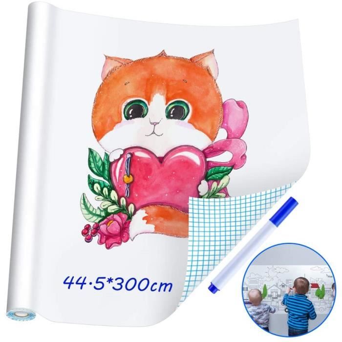Tableau Blanc Adhesif 44.5 * 300cm Tableau Blanc Autocollant Effaçable ...