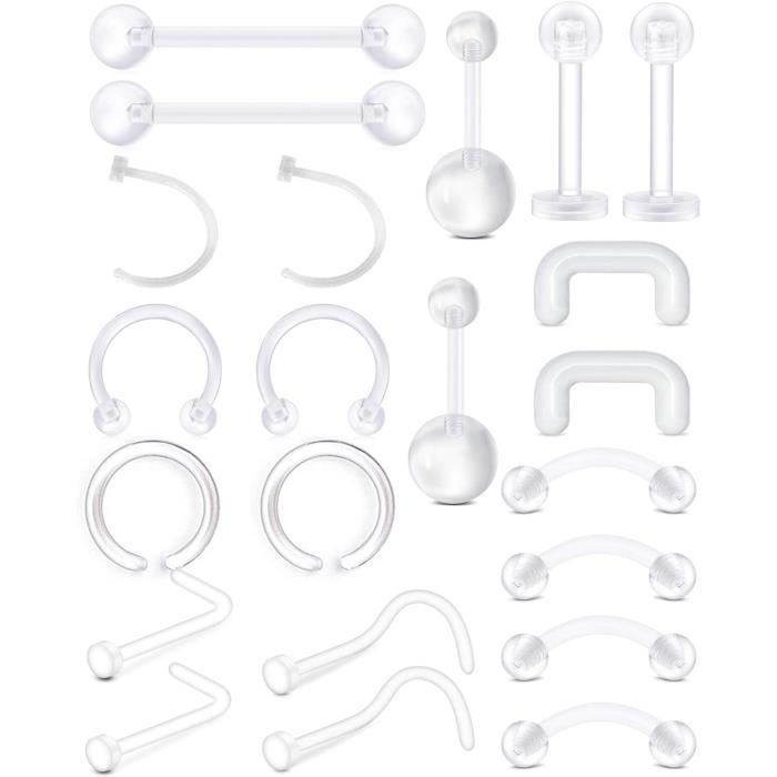 Piercing Nez Studs 14G-16G-18G-20G-22G Clair Retenue Avec Coloré Cz Acrylique Bioflex Clair ...