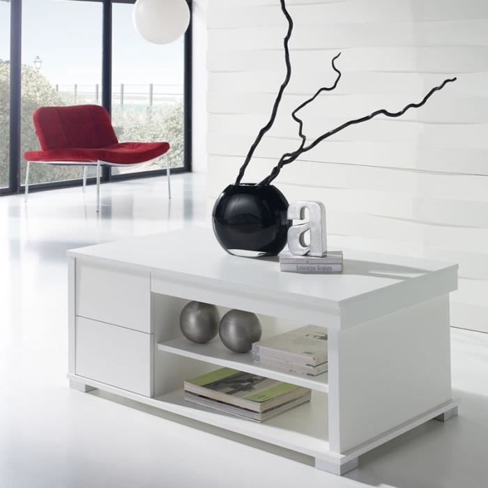Table basse blanche relevable 4 tiroirs - NESE - Taille : L 110 x l 60 ...
