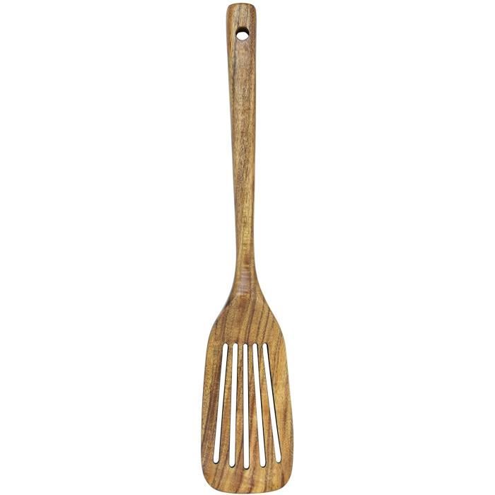 Spatule ajourée en bois pour la cuisson, en teck naturel à long manche ...
