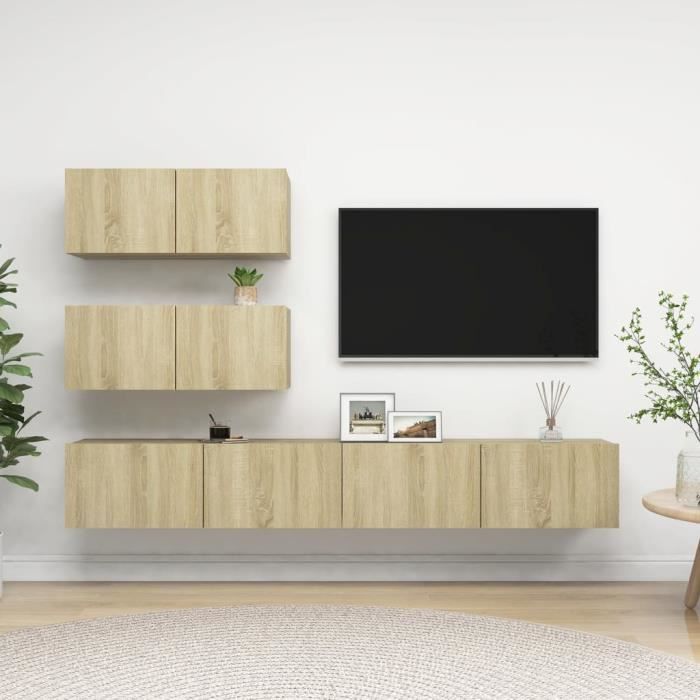 Meuble Déco - Ensemble de meuble TV 4 pcs - Chêne sonoma Aggloméré ...