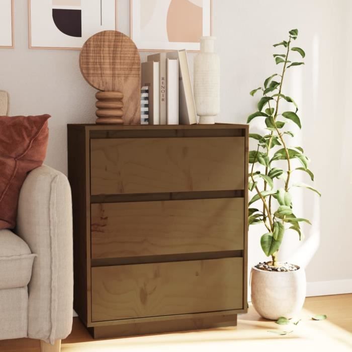 Buffet Meuble de rangement - Meuble Déco - Bois massif de pin - Marron ...