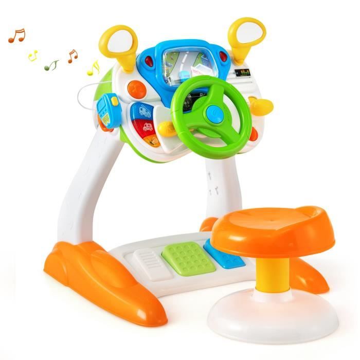 DREAMADE Jouet Volant de Simulation avec Tabouret Enfant, Jeu de Conduite, 3 Boutons Sonores, 2 ...