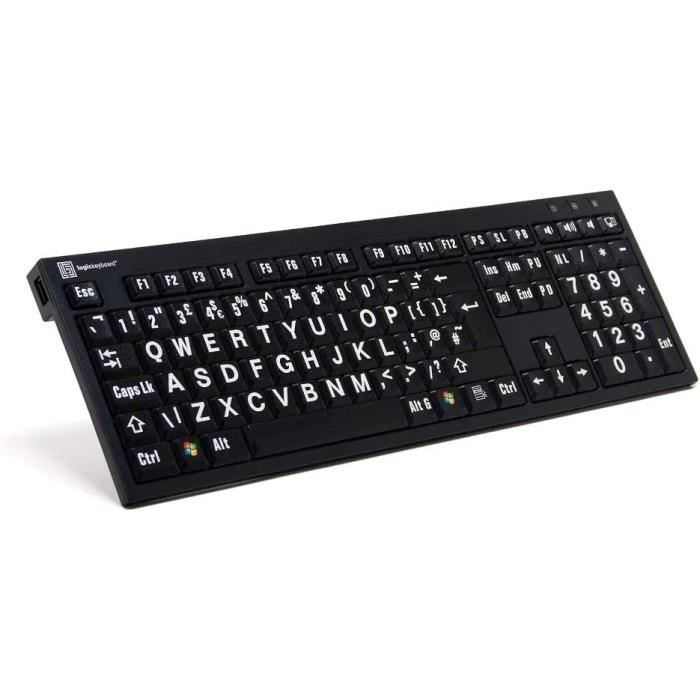 Logickeyboard Clavier XL-Print Nero White on Black PC/FR ZERTY ... Logickeyboard Clavier XL-Print Nero White on Black PC/FR ZERTY ...