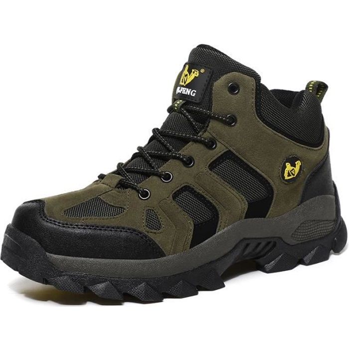 Chaussures Marche-Rando Homme Trekking Suédé Cuir Vert Maintien ...