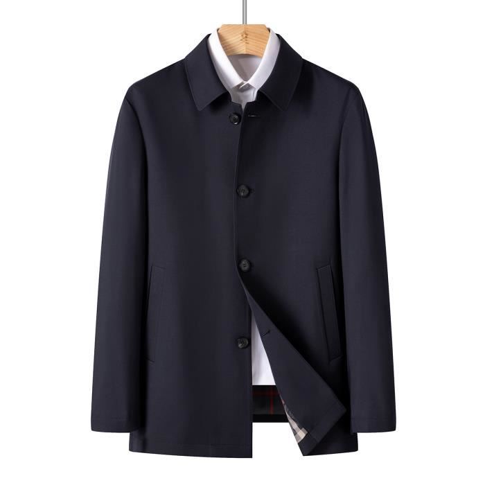 Trench Homme Business Couleur Unie Col Rabattu Automne Bleu marine ...