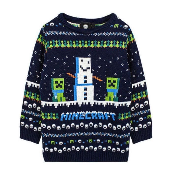 Pull Minecraft pour enfant - MINECRAFT - Creeper, Logo, Bonhomme de neige, Enneigé - 100% Laine ...