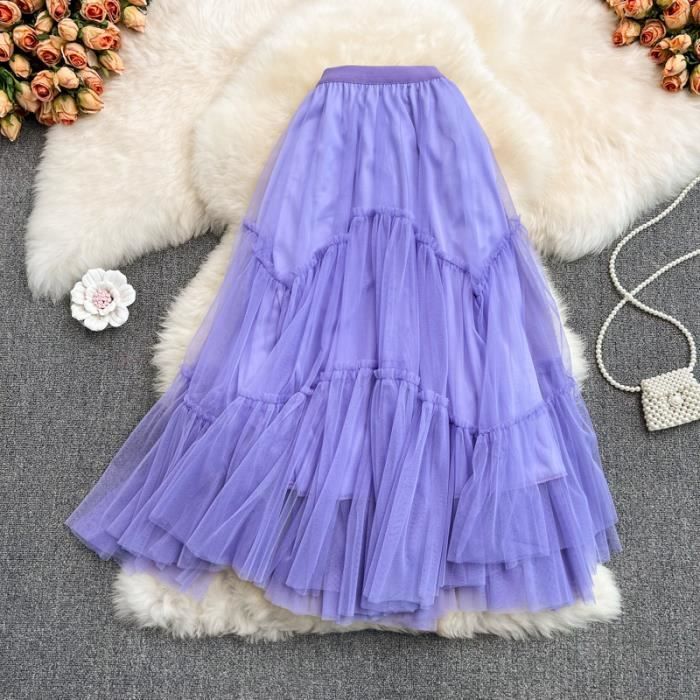 Jupe,jupe mi-longue en Tulle pour femmes, Patchwork, décontractée, couleur unie, ligne A, taille ...