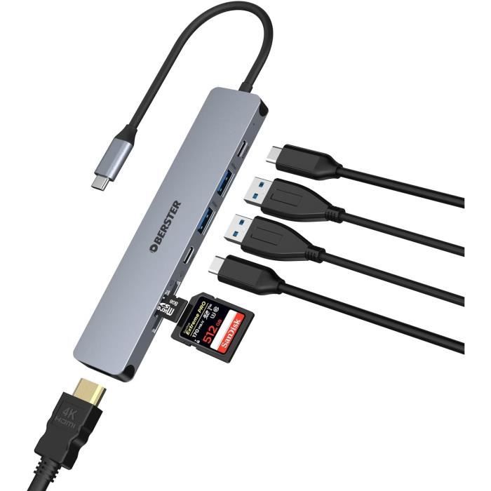 7 en 1 Hub USB C Multiport USB C Adaptateur avec HDMI 4K, USB-C 3.0, 2 ...