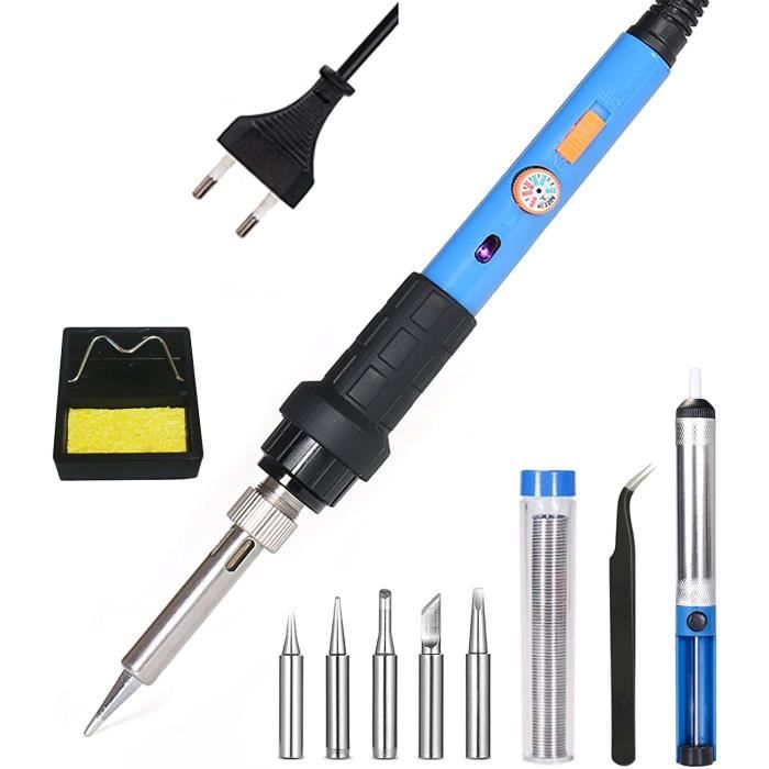 Fer à Souder Set, 60W Kit de Soudage Electrique Température Réglable 220~480℃ avec Interrupteur ...