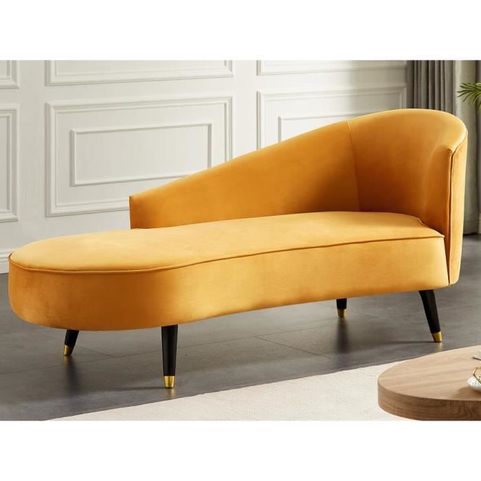 Méridienne droite en velours jaune ABAJO - Cdiscount Maison