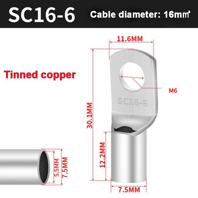 COSSE ELECTRIQUE,SC16-6--Bornes de batterie, anneau en cuivre étamé avec trou de boulon ...