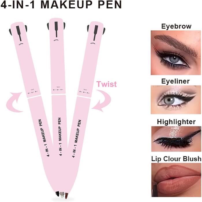 Stylo Maquillage 4 En 1, 4 In 1 Makeup Pen Eyeliner, Crayon À Sourcils ...