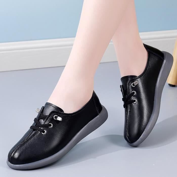 Chaussures Femme Derbies femme mode à lacets cuir souple Noir ...