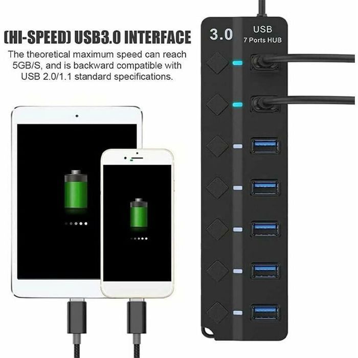 Hub USB, hub USB 3.0 à 7 ports, répartiteur de données multiports USB ...