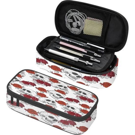 Grande Trousse À Crayons Avec Tête De Mort Et Roses Sur Le Thème D ...