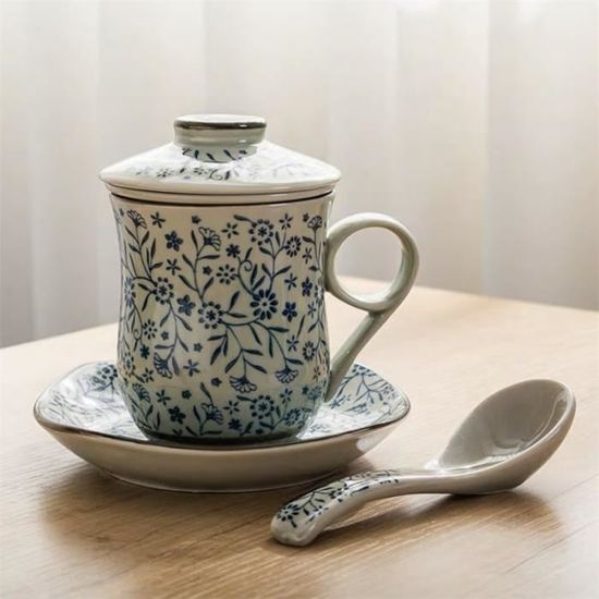 Tasse à thé en porcelaine peinte à la main avec couvercle et filtre ...