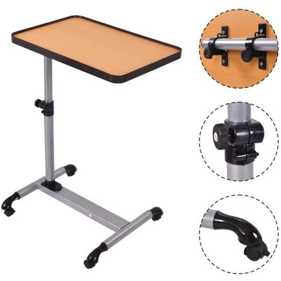 Table de Lit à Roulettes Support Inclinable pour Ordinateur Portable ...