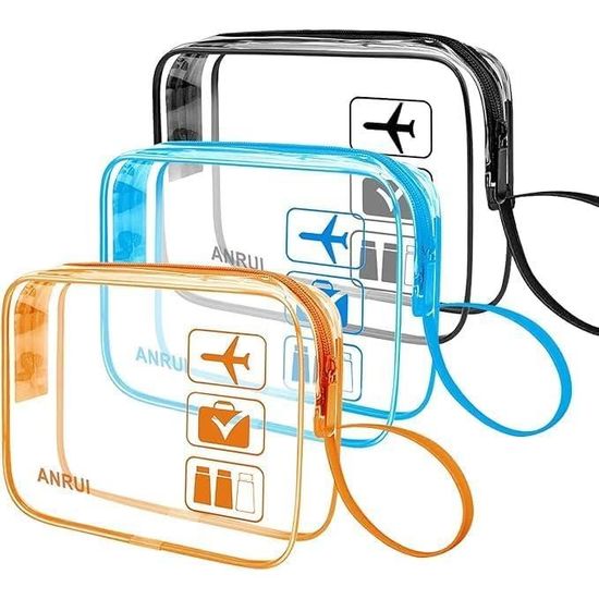 Lot De 3 Trousse De Toilette Transparente, Tsa Sac De Toilette Avion Pour Le Transport De ...